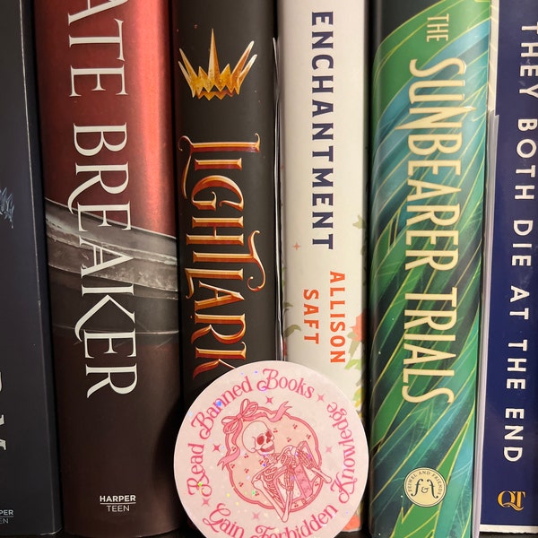 Banned Books Sticker - Sparkly Holographic Pink Retro Bubblegum ...