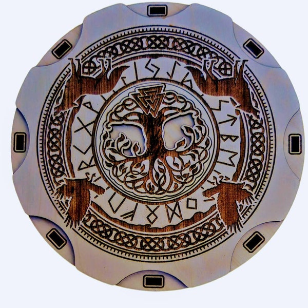 Vegvisir Runes Set in Round Box SVG Wooden Runes SVG Elder Futhark ...