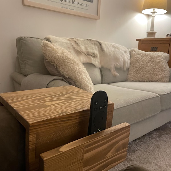 Couch Arm Rest Table With Magazine Stand, Modern Wood Armrest Table ...