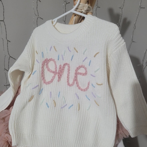 Hand Embroidered One Sweater First Birthday Sweater Hand Embroidered ...