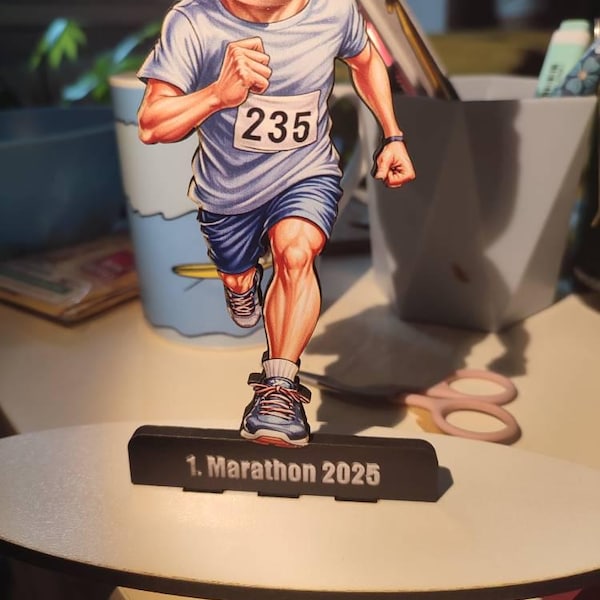 Custom Marathon Running Cartoon, Personalized 3D Wooden Cartoon ...
