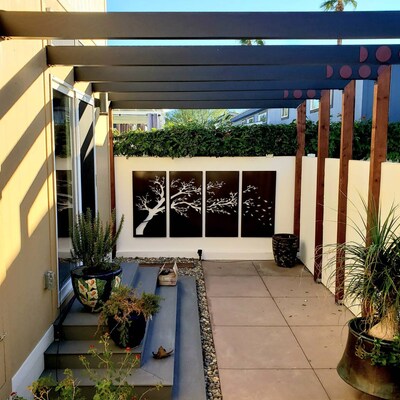 Metal Privacy Panel Set, Windy Tree, Decorative Panels, Outdoor Garden ...