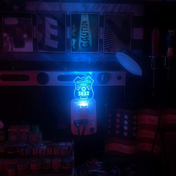 Personalized Police Badge Night Light: LED Acrylic Kids Lamp - Etsy