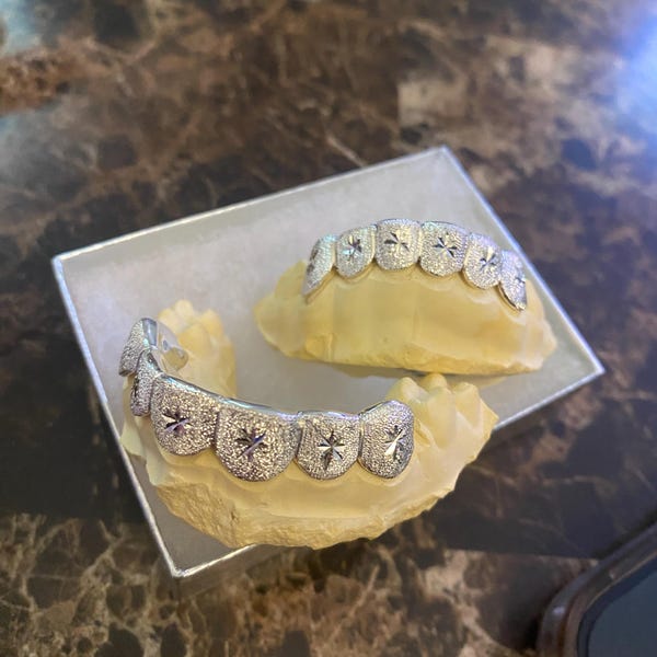 Sterling Silver Grillz 925 Custom Silver Teeth Real Diamond Dust Silver ...