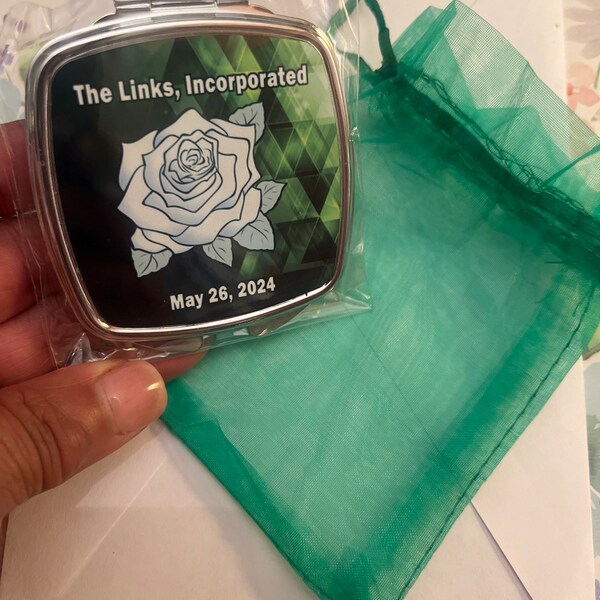 Green and White Compact Mirrors With White Rose, Personalized Compact ...