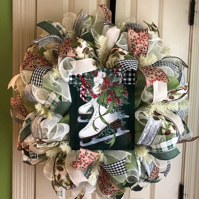 Gingham Christmas Cotton Wreath Sign, Farmhouse Christmas Wreath Sign ...