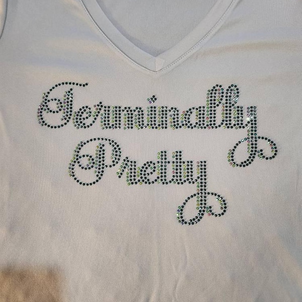 Custom Words Only Cursive Design Laura Font Rhinestone Mega Bling Shirt Custom Business Design