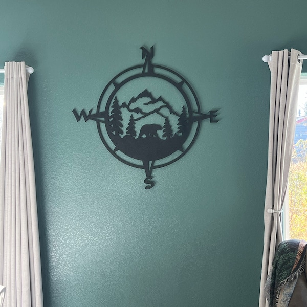 Outdoor Themed Compass Metal Art With Bear - Etsy