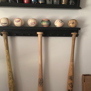 Baseball Bat Rack 11 Bats 6 Balls Wall Holder Display Wood Awards ...