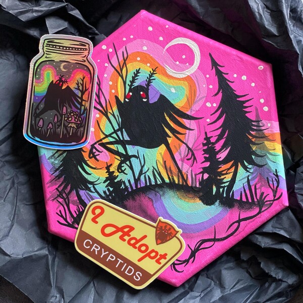 Cryptid Buddy Sticker Fantasy Art Mothman Lantern Sticker Weird ...