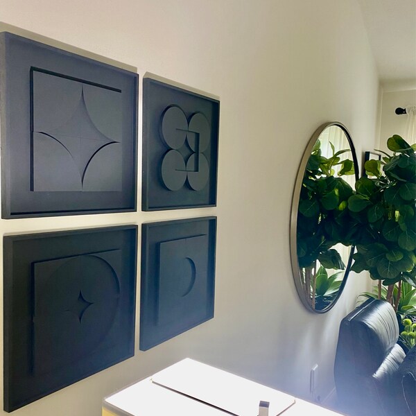Tetra, Set of 4, Modern Wood Wall Art, Anthracite Painting, 3D Wall ...