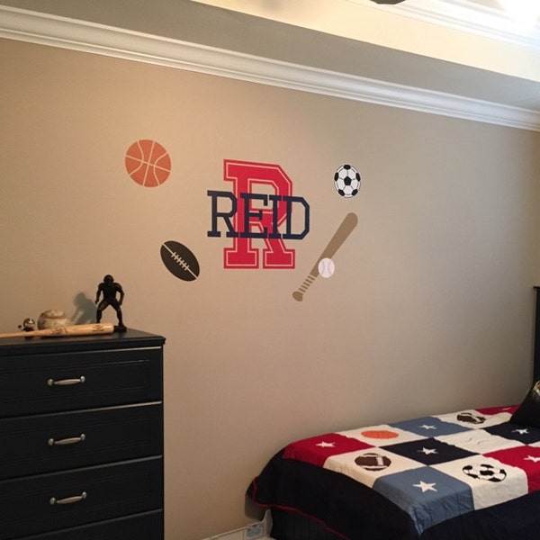 Monogram Sport Theme Baseball Soccer Basketball Football, Nursery ...