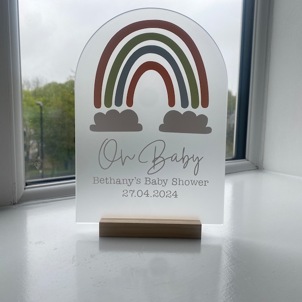 Personalised Rainbow Baby Shower Arch Sign | Frosted Acrylic Event ...