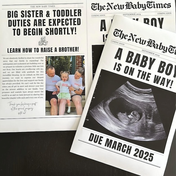 New Baby Announcement Newspaper | Baby on the Way Pregnancy Reveal ...