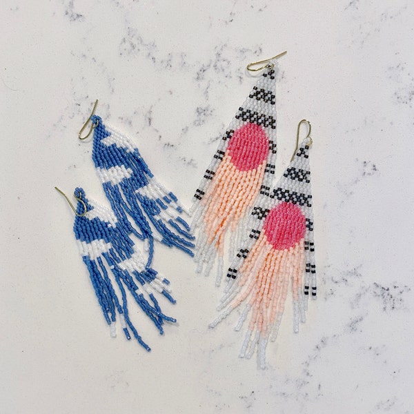 Sassy Sunset-cherokee Hand Beaded Earrings, Colors of Opal, Pinks and ...