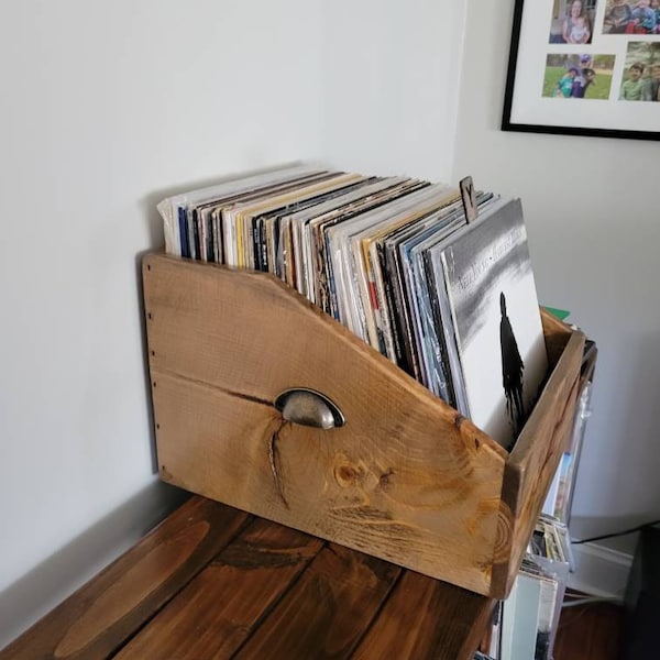 Vinyl Record Storage Box | Reclaimed Wood Album Display Crate | Rustic ...