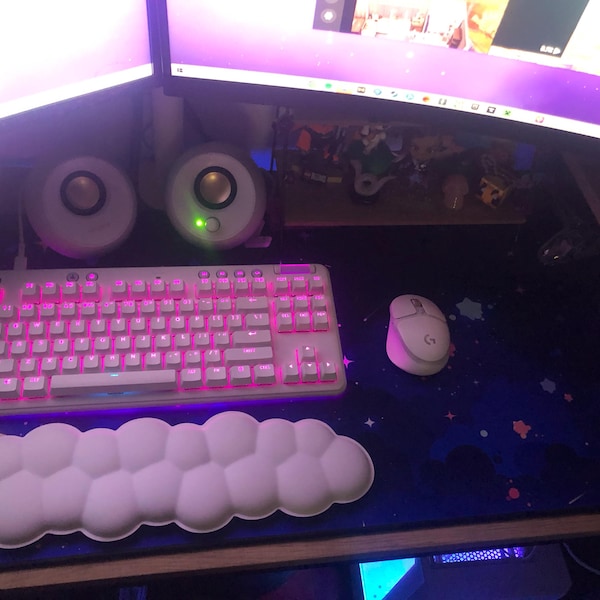 Mushroom Deskmat Anime Cat Mouse Pad Cute Purple XL Mousepad Cat Desk ...