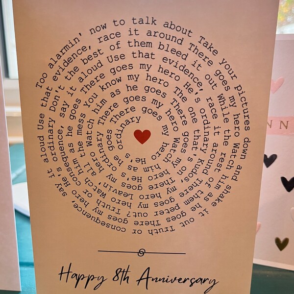 Anniversary Card | Personalised Song Lyrics Card | Vinyl Song Lyrics ...