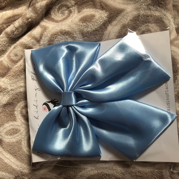 Light Blue Satin Hair Bow for Women or Girls. Large Satin Hair Bow for ...