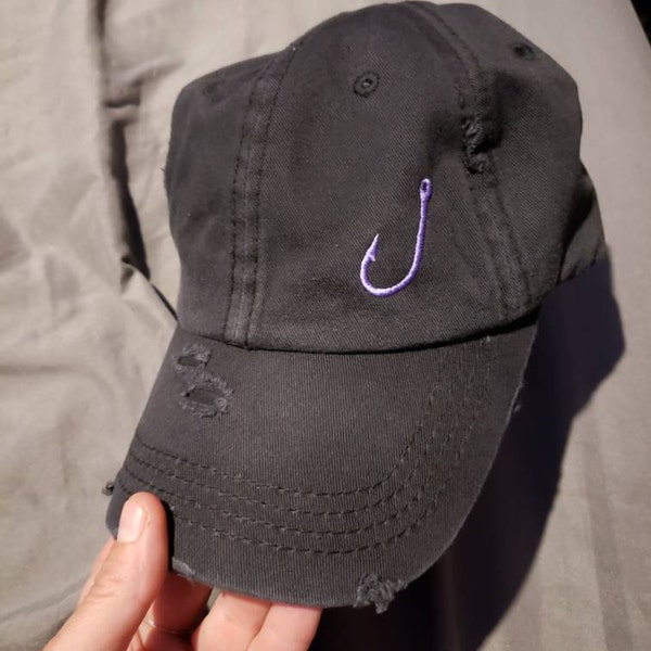 Fish Hook Hat | Distressed Baseball Cap OR Ponytail Hat | Fishing Hat ...