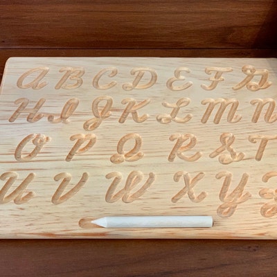 Montessori Cursive Alphabet Tracing Board Reversible Natural Wood ABC ...