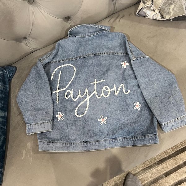 Kids Hand Embroidered Denim Jacket | Personalized Name Kids Jean Jacket ...