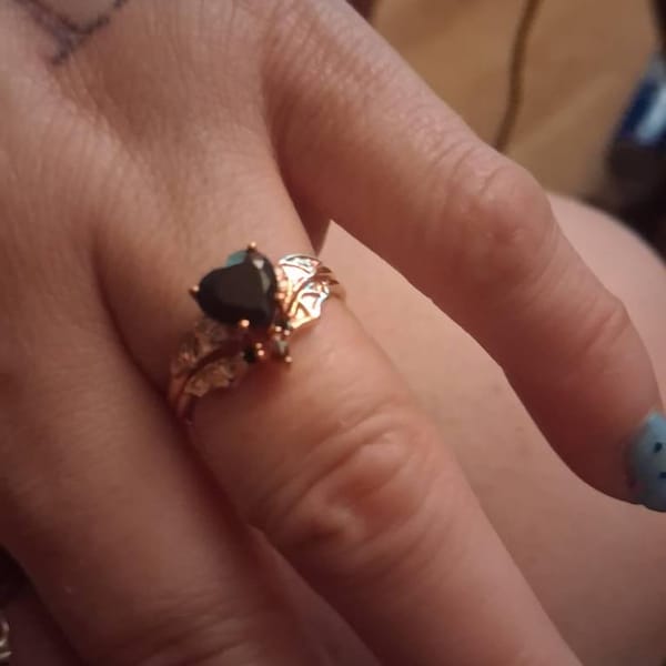 Vampire Heart Shaped Black Onyx Engagement Ring Set Gothic Bat Wings ...