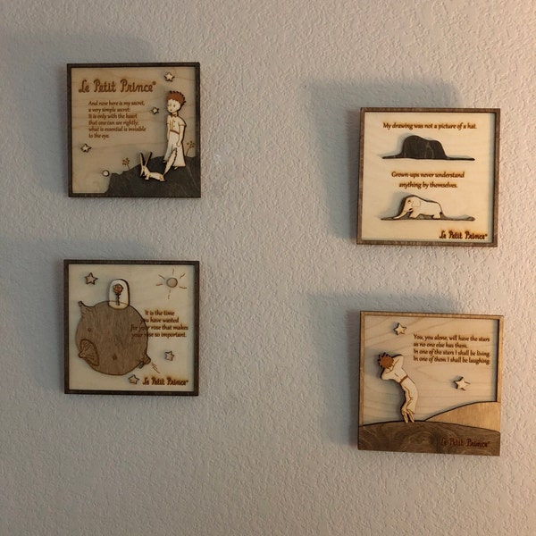 Wood Frame Set of 4 - the Little Prince / Wood Engraved Frame / the ...