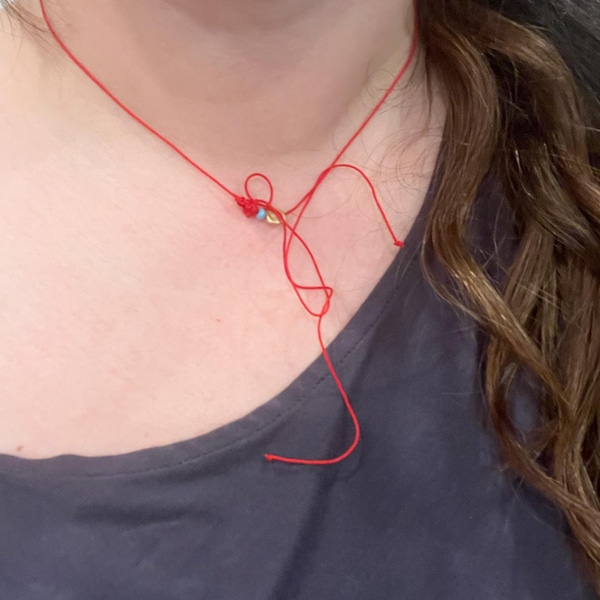 14k Gold Plated Mantra Om Charm Red String Necklace | Handmade Dainty ...