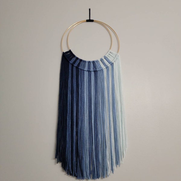 Shades of Blue Hoop and Yarn Wall Hanging / Macrame Wall Hanging ...