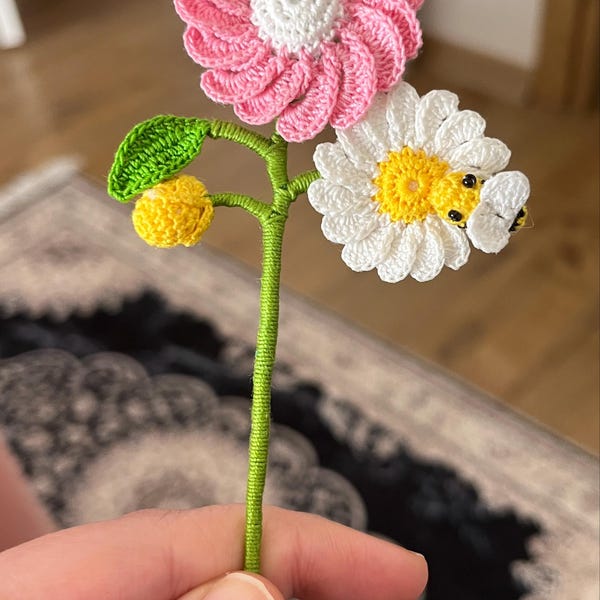 Micro Crochet Floral Bookmarks, Pansy, Red Micro Mushroom, White Daisy ...
