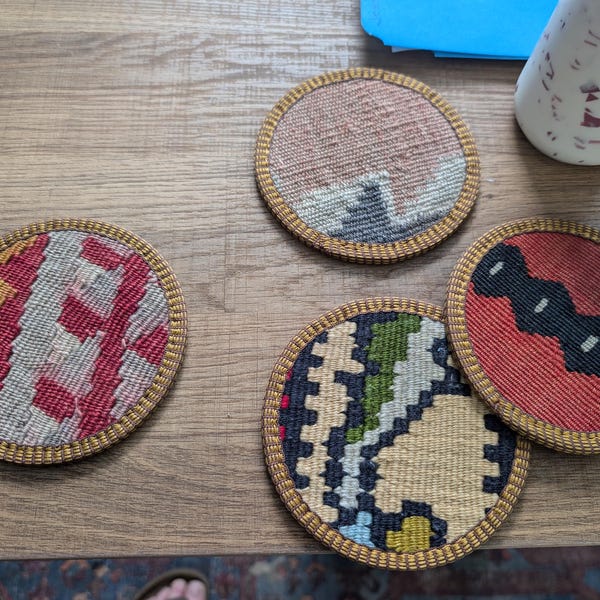 Embroidered Fabric Coaster Set Fabric & Vinyl Backing 6 Pieces, Unique ...