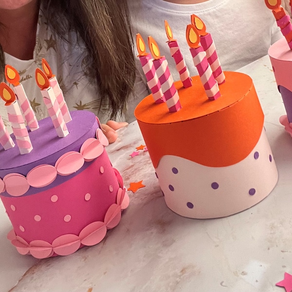 Bundle of 3D Birthday Cake Gift Box SVG Cut Files - 3 Mix & Match 3D ...