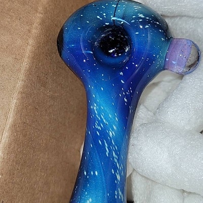 UV Glow Galaxy Cobalt Space Pipe Fumed Cobalt Glass Pipe, Heady Hand Blown With Lucy Pink Slyme ...