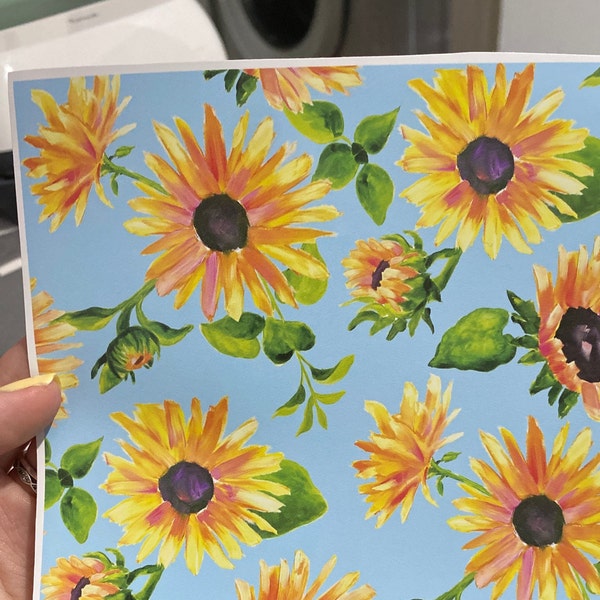 Sunflower Print Vinyl, Yellow and Navy Floral Print HTV, Summer Pattern ...