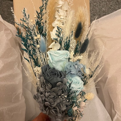 Preserved Flower Bouquet, Dusty Blue, Teal Blue Dried Flower Wedding ...
