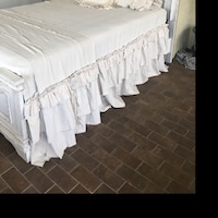 Custom Bed Scarf Bed Runner Long Multi Ruffle Ivory White Linen Cotton ...