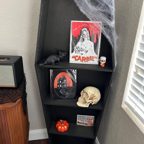 52 Inch Coffin Bookshelf, Goth, Spooky, Home Decor, Bookcase, Mystic ...