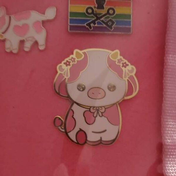 Pink Flower Cow Enamel Pin, Cute Pink Cow Pin, Kawaii Cow Pin, Cute ...