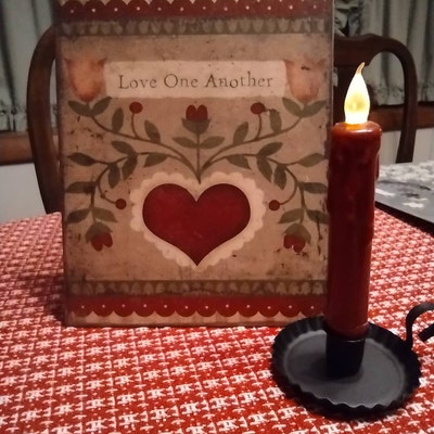 Handmade Primitive Folk Art Valentines Day Love One Another Heart and ...
