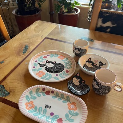 Handmade Ceramic Sleeping Fox Plate, Hand Painted Fox Dish, Ring Holder ...