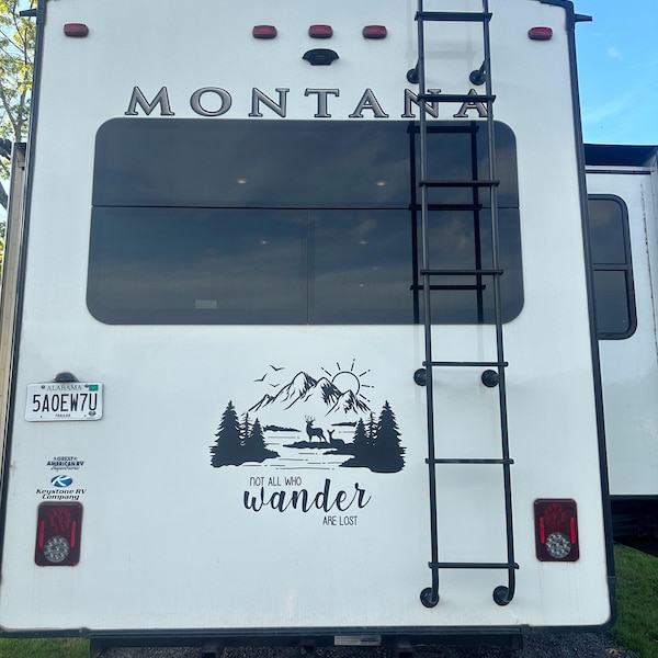 Camper Decal- Mountain Deer Scene Not All Who Wander Are Lost - RV ...