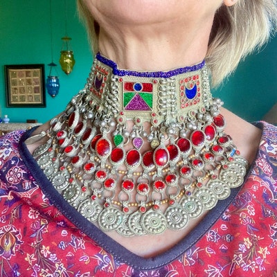 Beaded Kuchi Patch Big Yellow Vintage Tribal Belt Part Applique ...