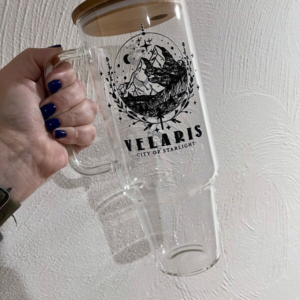 ACOTAR 40 Oz Glass Cup With Lid and Straw, Velaris City of Starlight ...