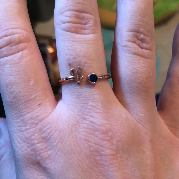 Custom Initial Ring With Birthstone – Personalized Initial Ring ...