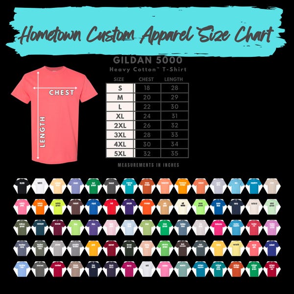 Gildan 2000 Size + Color Chart | EDITABLE Canva Template | G200 Ultra ...