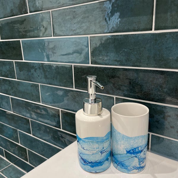 Hand-painted Ocean Wave Ceramic Soap Dispenser, Coastal Bathroom Decor ...