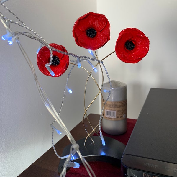 Red Poppies on Wooden Base, Home Decor, Art Deco, Flower Decor, Greek ...