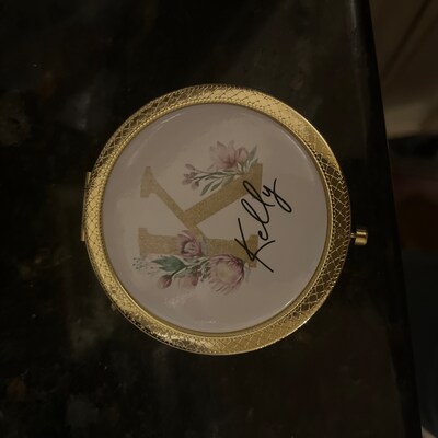 Personalized Gold Initial and Name Compact Mirror Signature - Etsy