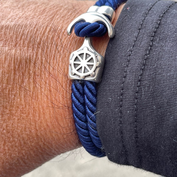 Mens Anchor Bracelet, Nautical Rope Bracelet Cuff, Customized on Your ...